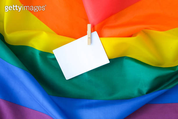 Rainbow flag with empty paper note copy space. Rainbow lgbtq flag made ...