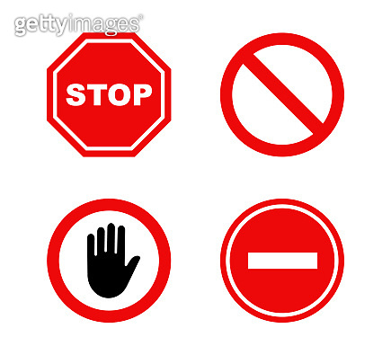 Stop sign set. Traffic stop icons. Prohibition sign collection. Do not ...