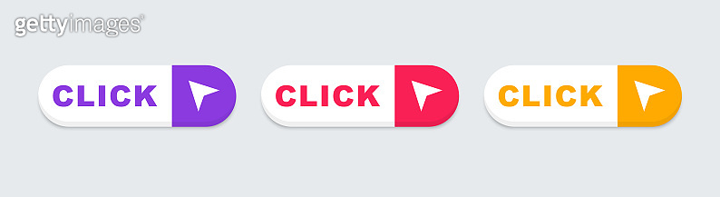 Click here web buttons. Click button with arrow. Clicking the icon ...