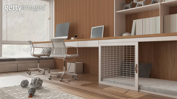 Smart working, pet friendly white and wooden corner office, work from ...
