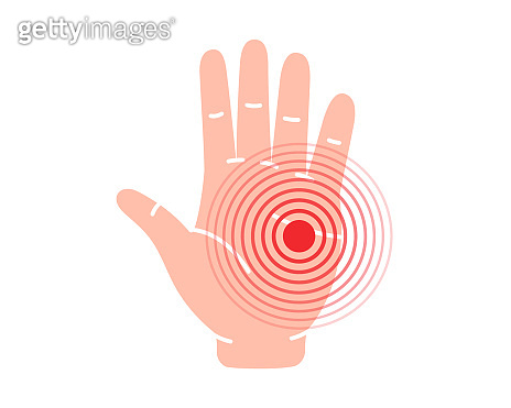 Human hand pain symbol. Hand ache icon. Vector illustration. Human body ...
