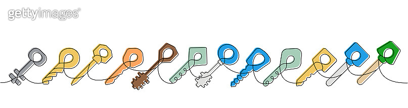 Set of Key one line colored continuous drawing. Home key continuous one ...