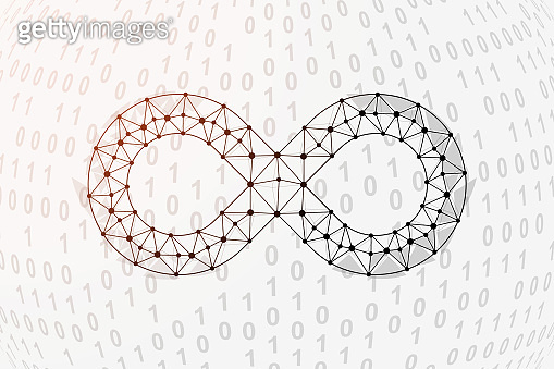 Infinity 3d low poly symbol with binary code background. Forever design ...