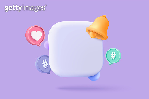 3D app icon with notification alert speech bubble, online social ...