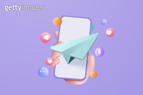 3d paper plane to send new message plane on mobile phone in business ...
