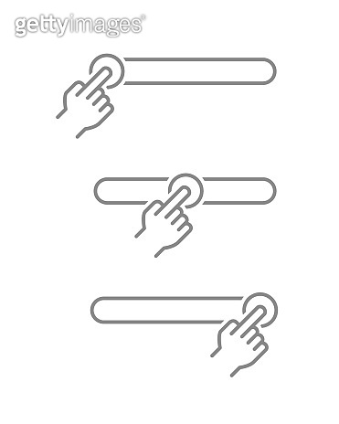 Hand button switch line icons. On, Off toggle slider flat UI control ...