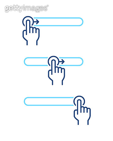 Set of hand button switch blue line icon. Lock and unlock control UI ...