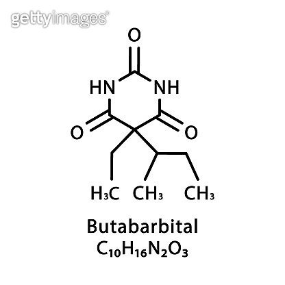 Butabarbital molecular structure. Butabarbital skeletal chemical ...