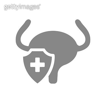Healthy protected urinary bladder gray icon. First aid for muscular ...