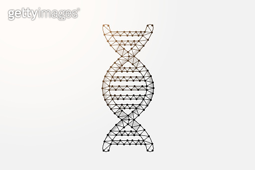 DNA spiral 3d low poly symbol with connected dots. Biotech, science ...
