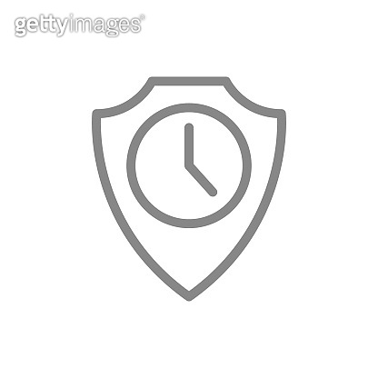 Protective shield with clock line icon. Protection, working time ...