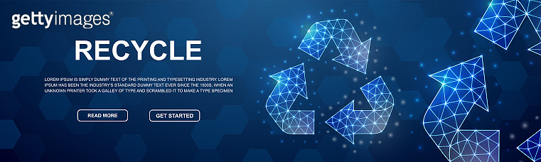 Recycle polygonal horizontal banner. Waste recycling low poly symbol ...