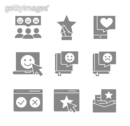 Set of feedback gray icons. Testimonials, rating, social networks ...