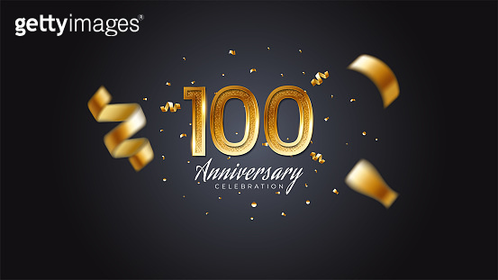 100th anniversary celebration Gold numbers with dotted halftone, shadow ...