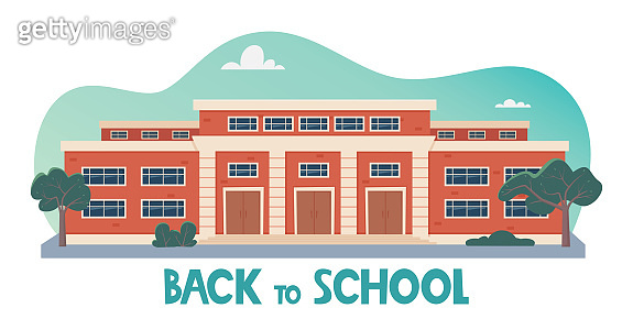 Back To School concept. Modern School Building Exterior. Facade of high ...