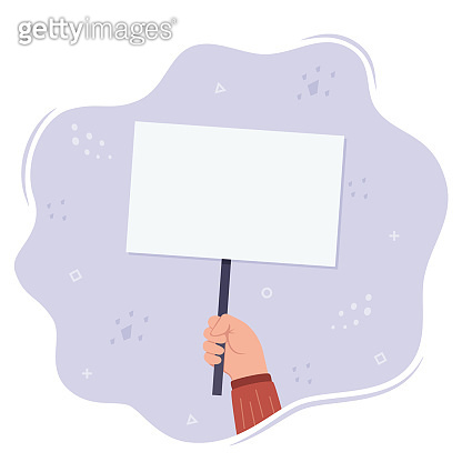 Human hand holds a blank protest sign. Protest. Blank banner ...