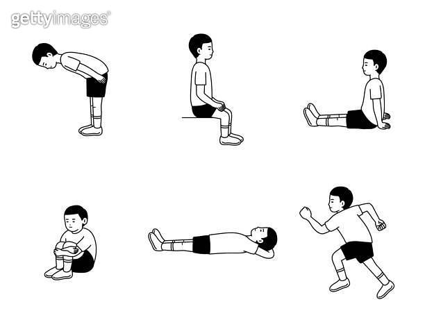 Cute character set of boy in various poses and activities. A collection ...