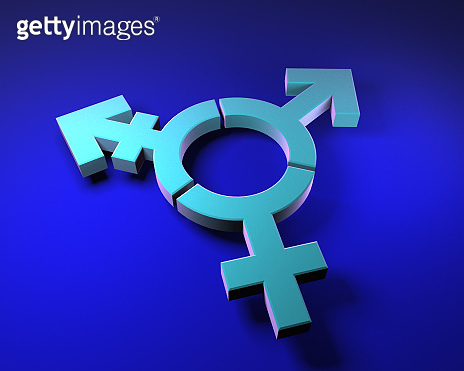 blue Gender Symbol on multi colored background 3D illustration ...