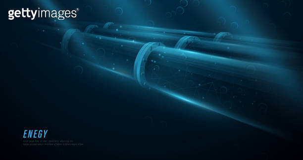 Oil, Gas pipeline on sea bottom underwater. line, dot and low polygon ...