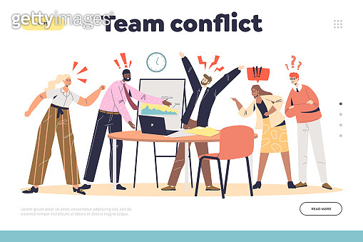 Team conflict concept of landing page with angry irritated colleagues ...