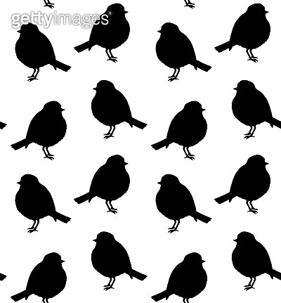 Vector seamless pattern of hand drawn doodle sketch robin redbreast ...