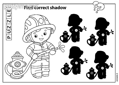 Puzzle Game for kids. Find correct shadow. Coloring Page Outline Of ...