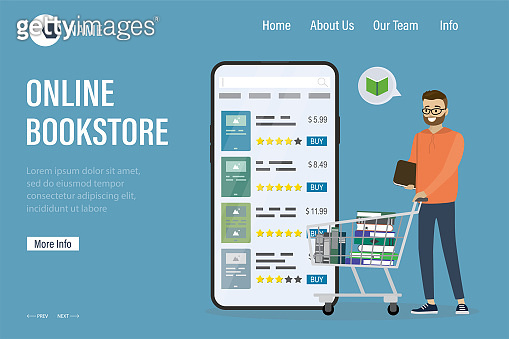 Online bookstore on smartphone, landing page template. Mobile app for ...