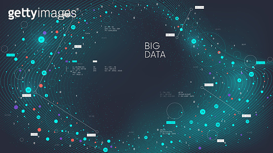 Digital information flow visualization, futuristic neural network ...