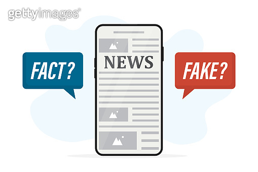 Modern mobile phone with news article. Questions - Fake or fact news on ...