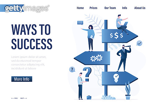 Ways to success, landing page template. Various business people ...