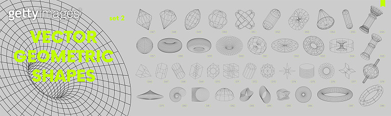 Collection of strange wireframes vector 3d geometric shapes, distortion ...