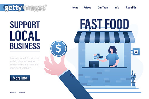 Support local business, landing page template. Big hand give money ...