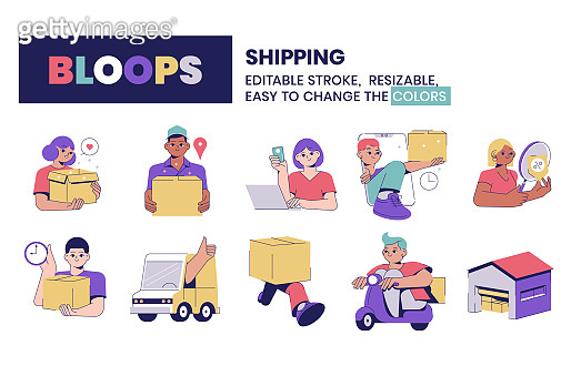 Shipping related, bloop vector illustrations, concepts. Editable colors ...