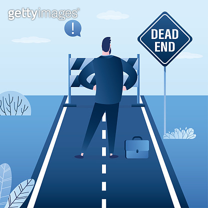 Wrong decisions, unsuccessful entrepreneur choose wrong path. False way ...