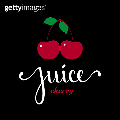 Freshly squeezed cherry juice label template. Black background. Design ...