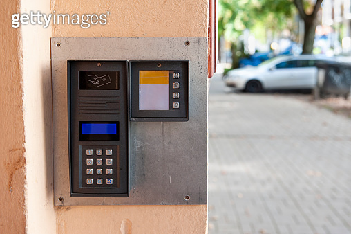 Modern digital intercom with numeric keypad and passcard sensor ...
