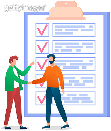 Businesspeople stand near to do list and planning. People discuss ...