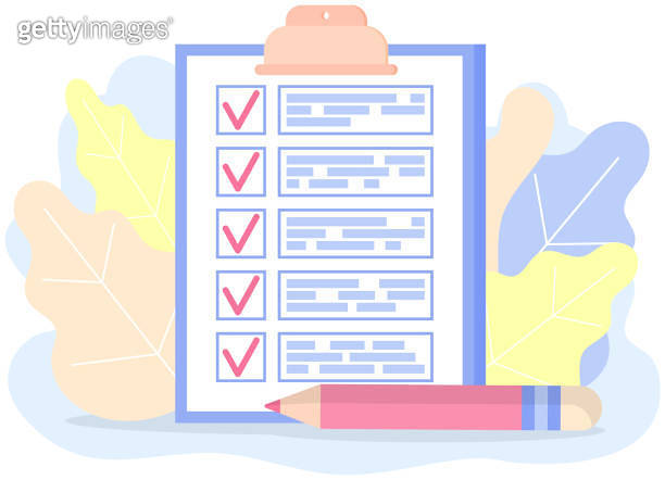 Clipboard with checklist, to do plan with red tick marks near penci ...