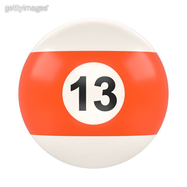 Billiard ball number thirteen in orange and white color, isolated on ...