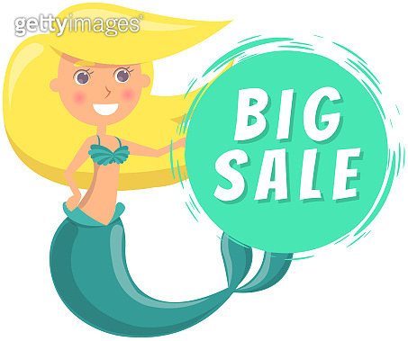 Summer sale with mermaid at sea. Advertising banner with underwater ...