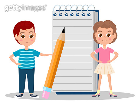 Children and a notepad for notes 이미지 (1413365894) - 게티이미지뱅크
