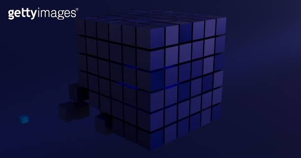 The cube collapses and the pieces fly away into the distance 이미지 ...