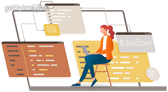 Programmer engineering and coding. Set of programmers working on web ...