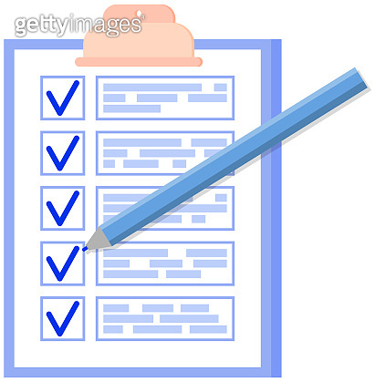 Clipboard with checklist, to do plan with red tick marks near penci ...