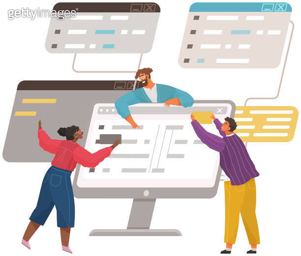 Programmer Engineering And Coding Set Of Programmers Working On Web Development On Computers