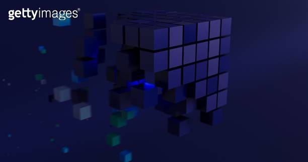 The cube collapses and the pieces fly away into the distance 이미지 ...