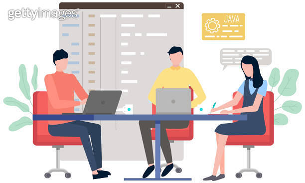 Programmer engineering and coding. Set of programmers working on web ...