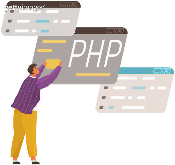 Programmer engineering and coding. Set of programmers working on web ...