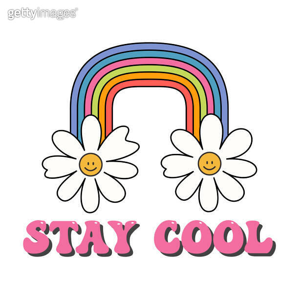 Hippie smiling rainbow with stay cool slogan (1405039836) - 게티이미지뱅크