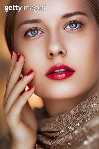 Beauty, makeup and glamour, face portrait of beautiful woman with ...